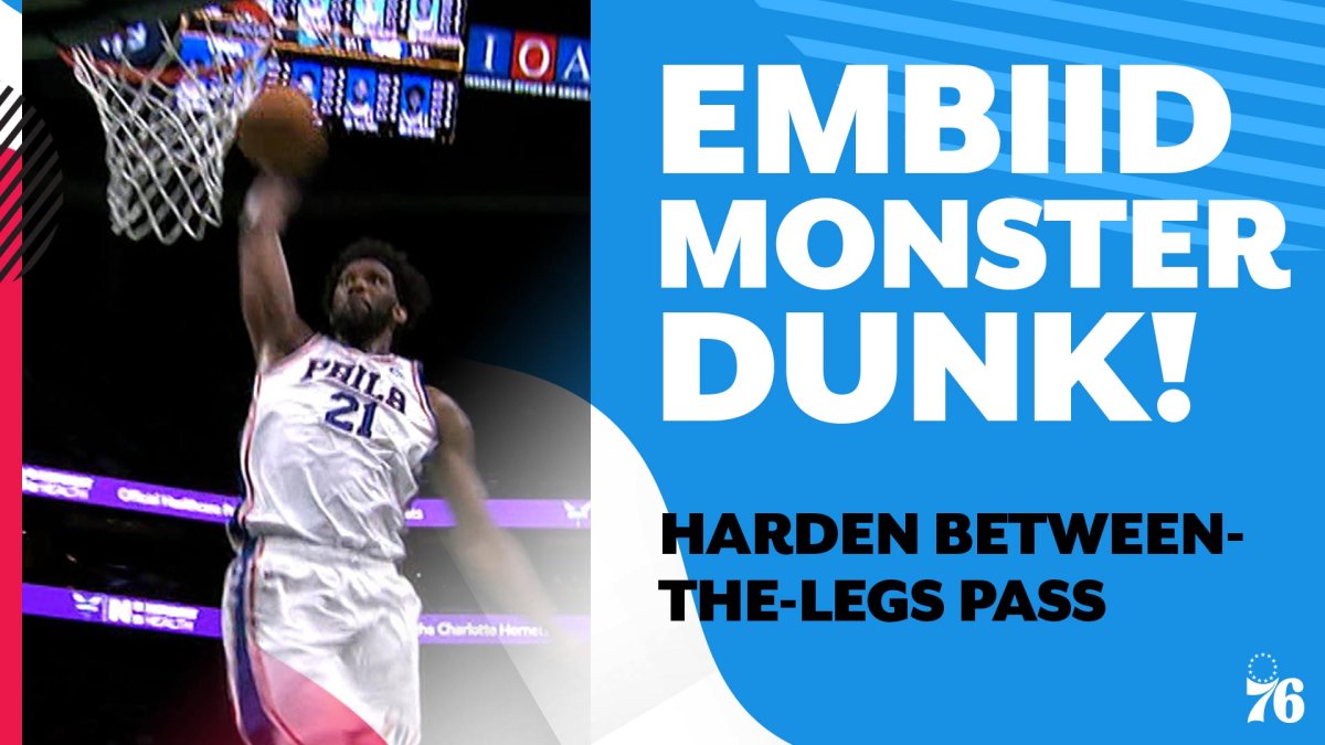 James Harden and Joel Embiid combine for monster dunk against Hornets ...