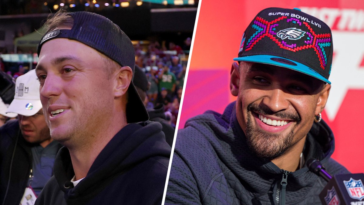 PGA Tour champ Justin Thomas interviews Eagles’ Jalen Hurts at Super ...