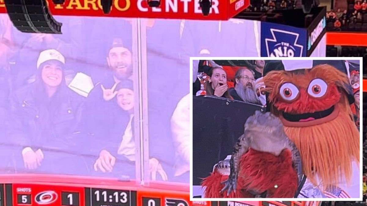 Bryce Harper, Wally the alligator make appearances at Flyers game – NBC ...