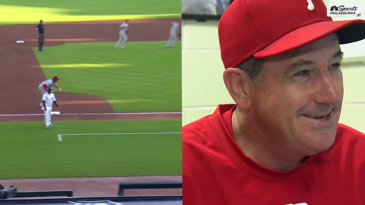 Bryce Harper, Rob Thomson react to the RARE 1-3-5 TRIPLE PLAY – NBC ...