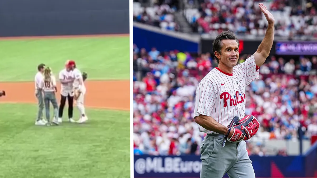 Rob McElhenny, Chase Utley, Bryce Harper have ceremonial double play in ...