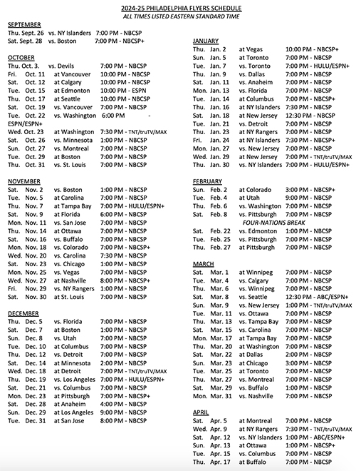 Flyers broadcast schedule 2024-25: 72 games on NBC Sports Philadelphia ...