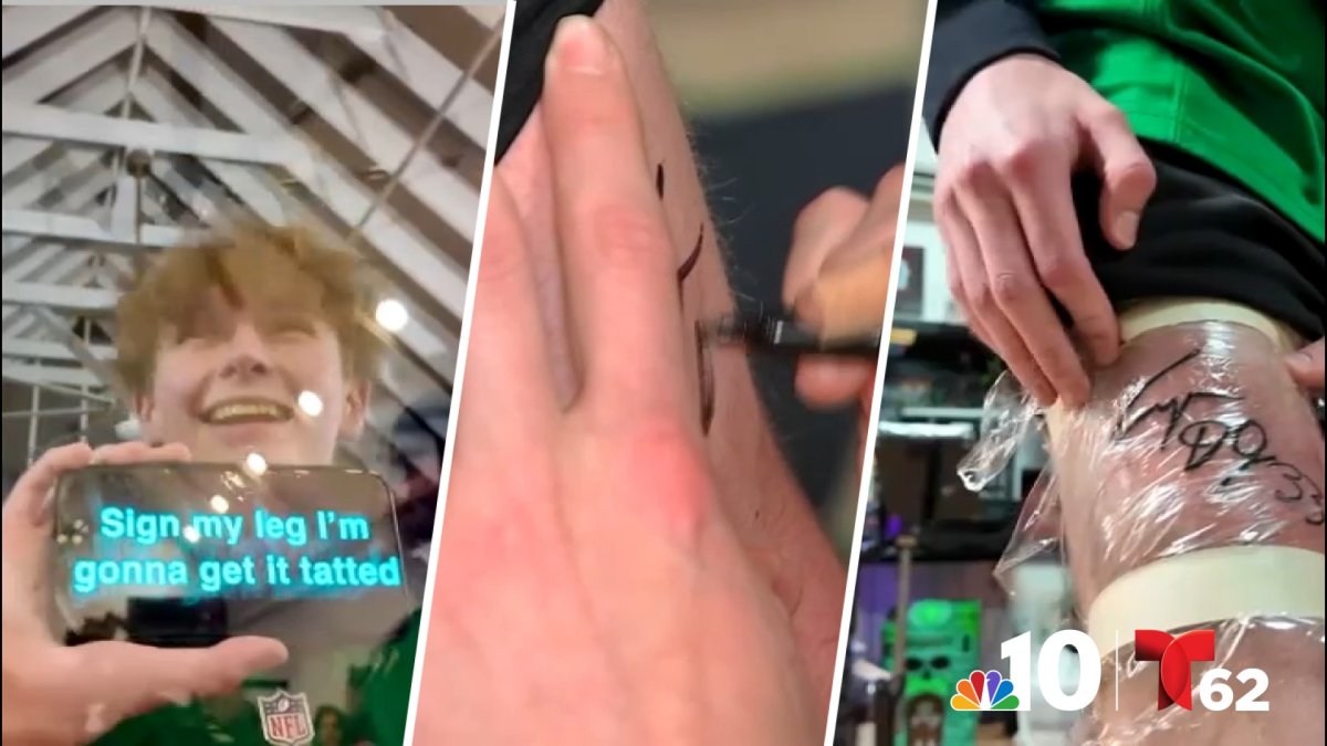 Eagles fan gets tattoo after Cooper DeJean signs his leg – NBC Sports ...