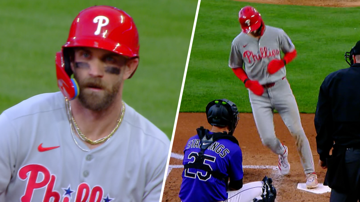 Bryce Harper goes the other way to bring in the Phillies first run of ...