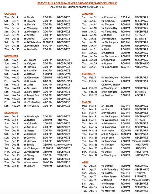 Flyers’ local broadcast schedule features 70 games with preseason – NBC ...