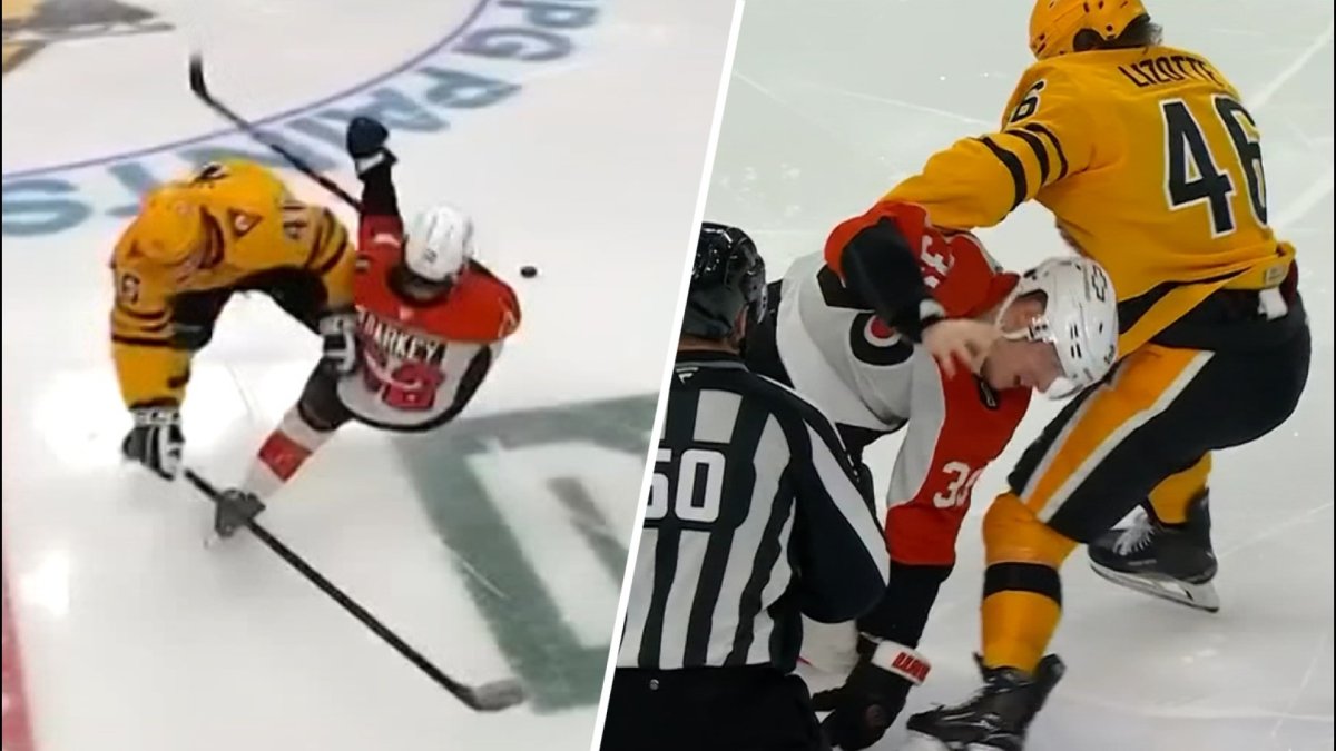 Watch Matvei Michkov fight after hard hit on Denver Barkey – NBC Sports ...