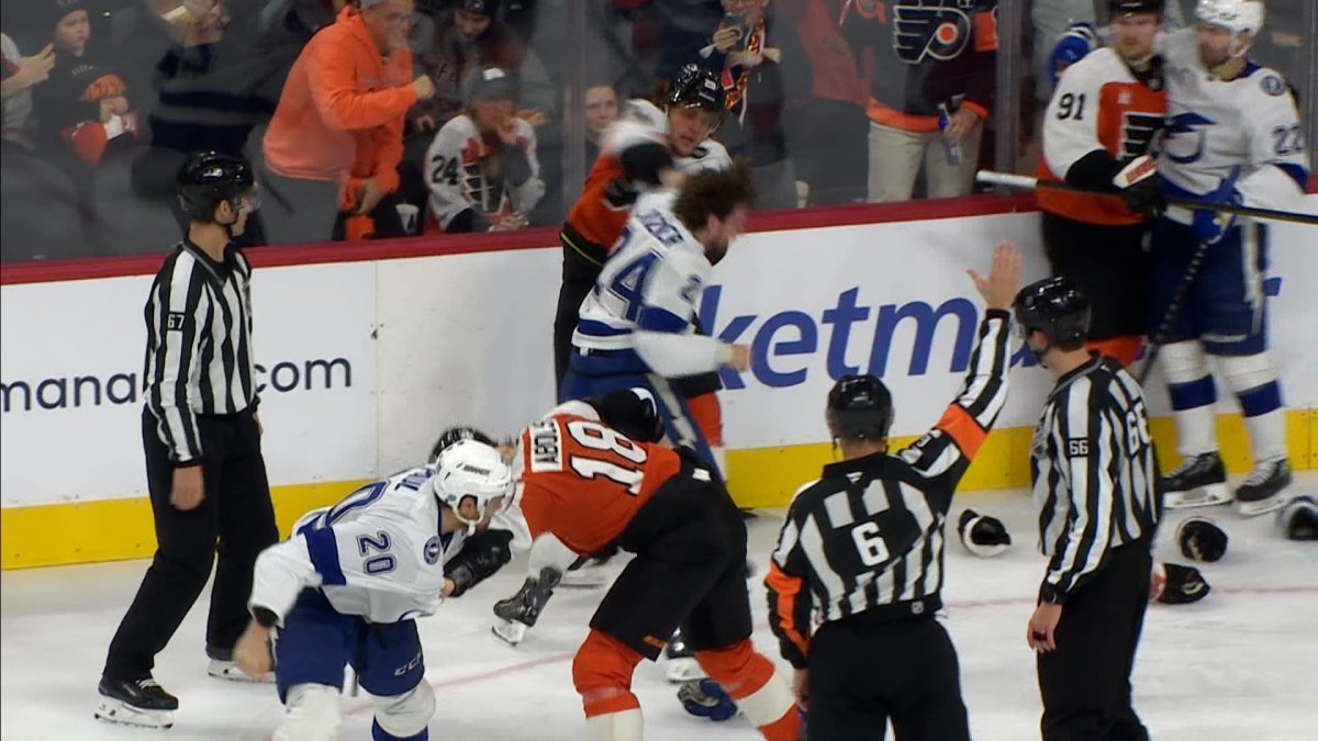 Watch two fights break out at same time between Flyers Lightning – NBC ...