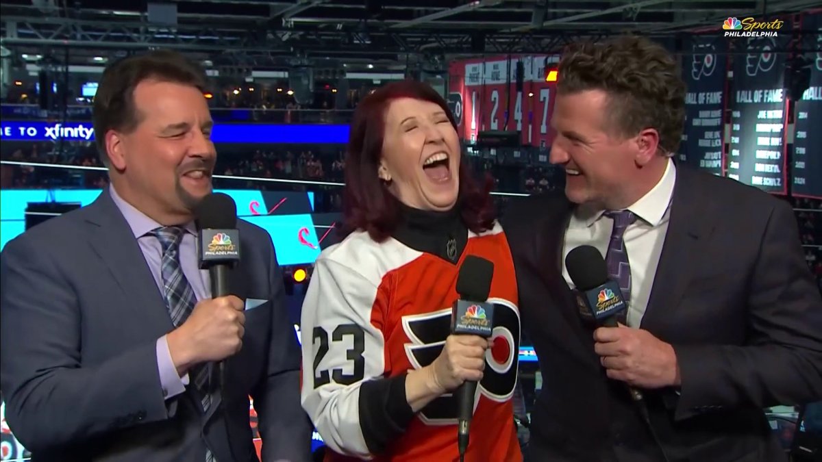 Watch Meredith from The Office join Flyers broadcast booth – NBC Sports ...